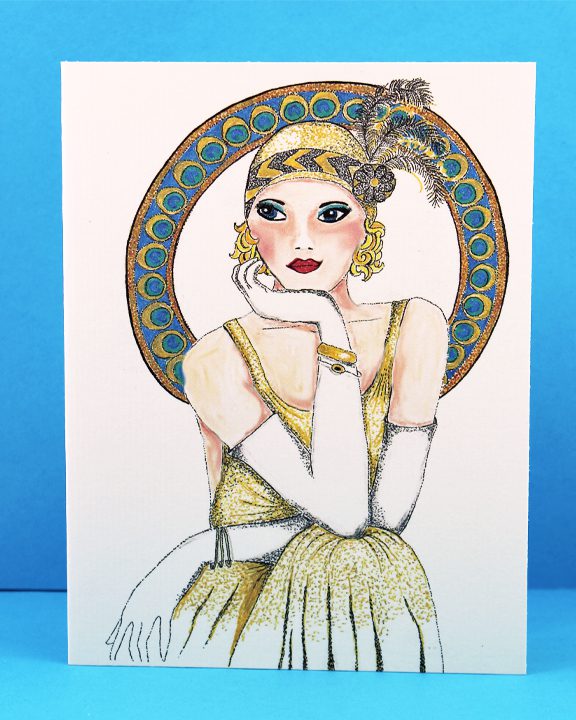 Peacock Flapper notecard - Lottie Dottie Art